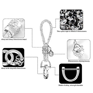 yonwait Pack-1 B-ling Crystal Car Keychain, Keychain Accessories With B-ling Rhinestones, Car Key Chains Glitter Key Ring (Silver)