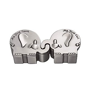 Feyarl Kids First Curl and Teeth Fairy Holder Containter Keepsake Box Tins Keeper for Christening Newborn Shower Kids Birthday Gift Metallic Engraved Elephant Shape (2.4 x 1.6 x 1.2 inches)