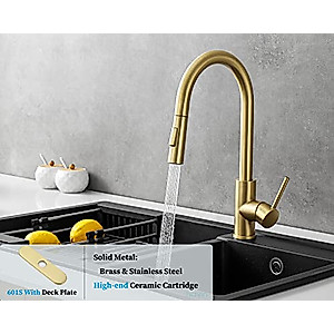 Havin Gold Kitchen Faucet with Pull Down Sprayer, High Arc Stainless Steel Material, with cUPC Ceramic Cartridge,with 10" Deck Plate,Fit for 1 or 3 Holes Kitchen Sink or Laundry Sink,Brushed Gold