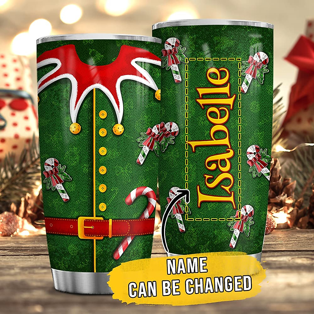 Wassmin Personalized Elf Christmas Stainless Steel Tumbler Cup With Lid 20oz 30oz Double Wall Vacuum Insulated Tumblers Coffee Travel Mug Xmas Holiday Gifts For Family Kids Custom Name (Elf)