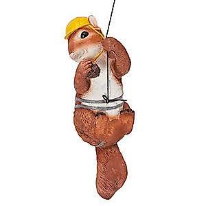 Climbing Squirrel Figurine Garden Wall & Tree Decor Statues, Animal Backyard Accessories, Hang on Wall, Yard Art Squirrel Gifts Figure Indoor and Outdoor Lawn Squirrel with Helmet Funny Decoration 12"