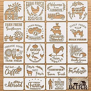 20 Pieces Farmhouse Stencils Reusable Farm Painting Stencils Farm Theme Drawing Art Template for Scrapbooking Drawing Tracing DIY Furniture Wall Floor Fabric Decors, 2 Sizes and 20 Patterns