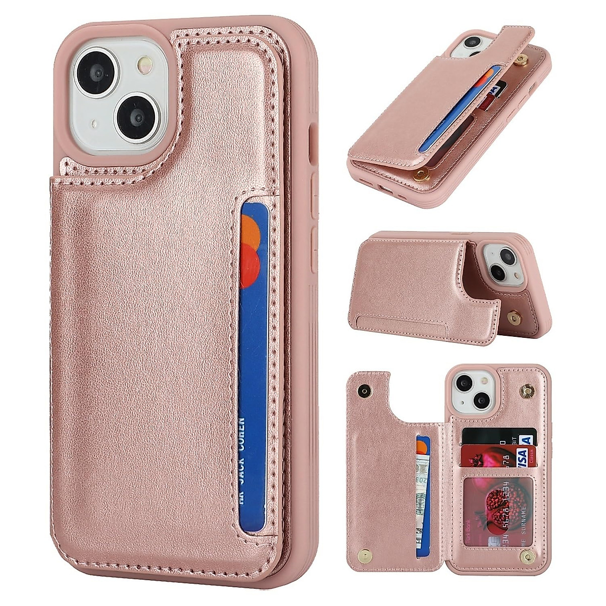 iCoverCase for iPhone 13 Case with Card Holder, iPhone 13 Wallet Case for Women Men [RFID Blocking] PU Leather Protective Wallet Phone Case for iPhone 13 6.1 Inch (Rose Gold)