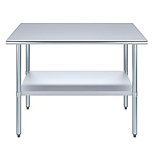 AmGood Stainless Steel Work Table with Undershelf | Kitchen Island Food Prep | Laundry Garage Utility Bench | NSF Certified (48" Long x 24" Deep)
