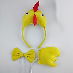 Laughter to Sky Women Boy Girl Animal Cock Chicken Duck Ear Headbands Cosplay Birthday Party Costume Ears Tail Tie Bow Gift Halloween Fancy Dress (yellow chicken 3pcs set)