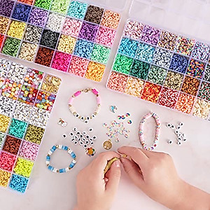 QUEFE 10800pcs Clay Beads Kit for Bracelet Making 72 Colors Flat Round Polymer Clay Beads Spacer Heishi Beads Jewelry Making with Pendant Charms Kit Letter Beads Elastic Strings