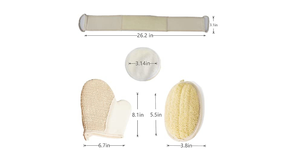 Natural Loofah Exfoliating Body Sponge Scrubber, Back Scrubber (5 Pack ...