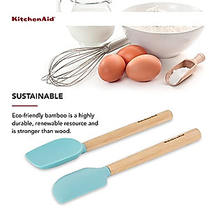 KitchenAid Bamboo Wood Handled Mini Spatula Set with Silicone Head, Set Of 2, Aqua Sky