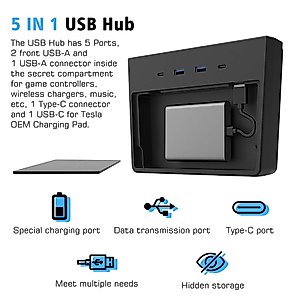 CALIDAKA 5 in 1 Ports Tesl-a Model 3 Model Y USB Hub, Dashcam and Sentrys Mode Viewer USB-C Hub Dongle USB Tesl-a M 3 My Accessories, Custom Designed for Tesl-a Model 3/Y 2020 June Produce