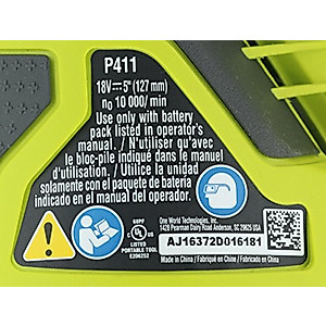 Ryobi P411 One+ 18 Volt 5 Inch Cordless Battery Operated Random Orbit Power Sander (Battery Not Included / Power Tool Only)
