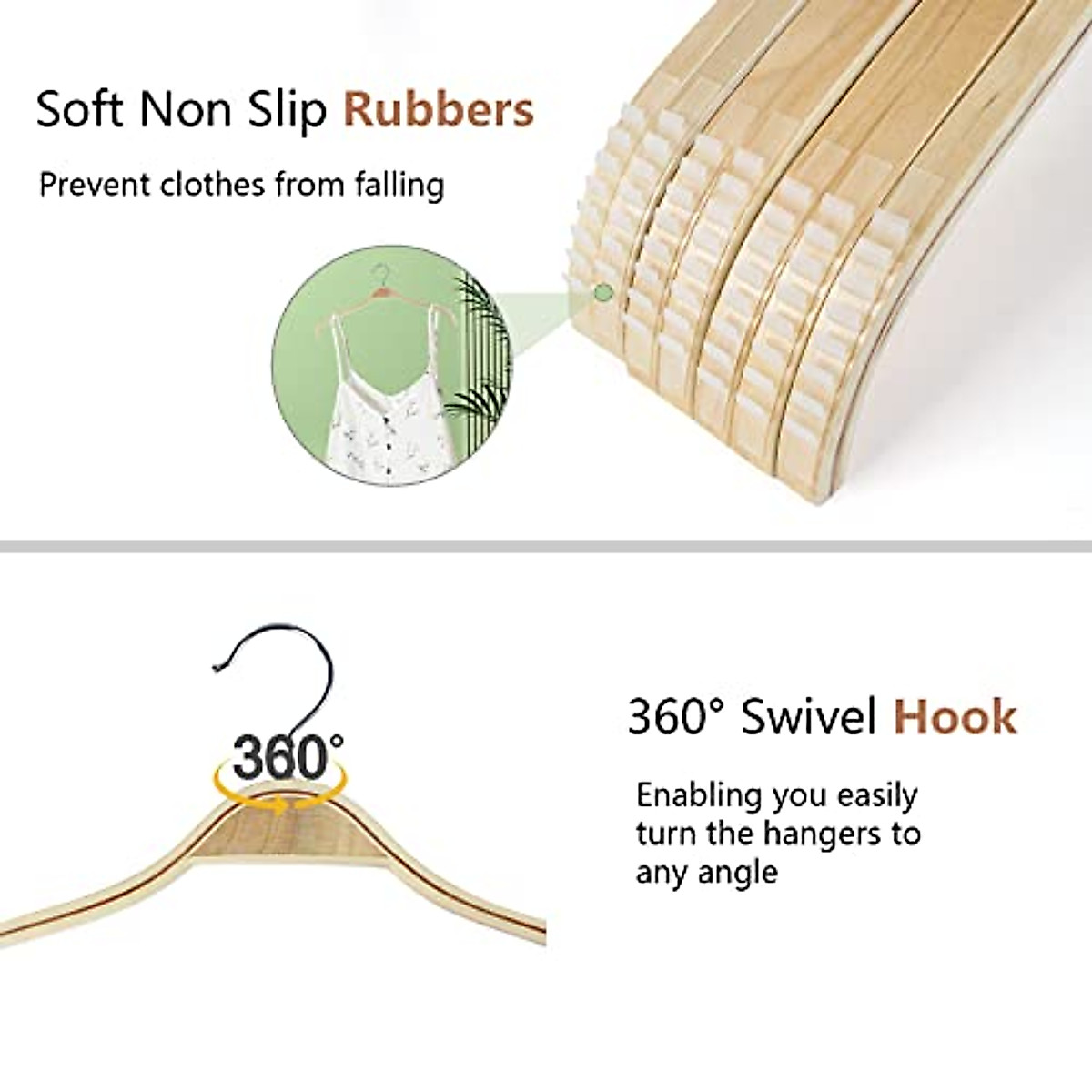 DEDU Wooden Hangers Lightweight 24 Pack, Coat Hangers for Closet Space Saving, Slim Suit Hangers Wood with Soft Rubber Non Slip Strip for Wamisole, Wedding Dress, Sweater (Natural Finish)