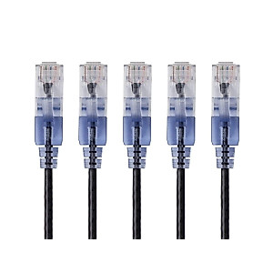 Monoprice Cat6A 20ft White 5-Pk Patch Cable UTP 30AWG 10G Pure Bare Copper Snagless RJ45 SlimRun Series Ethernet Cable