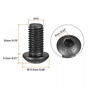 uxcell M10x20mm Hex Socket Button Head Cap Bolts Screws Alloy Steel 15pcs