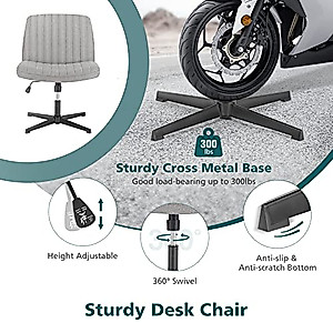 Criss Cross Chair No Wheels, Swivel Criss Cross Legged Chair, Modern Fabric Vanity Chair, Height Adjustable Wide Armless Chair for Small Spaces (Grey)