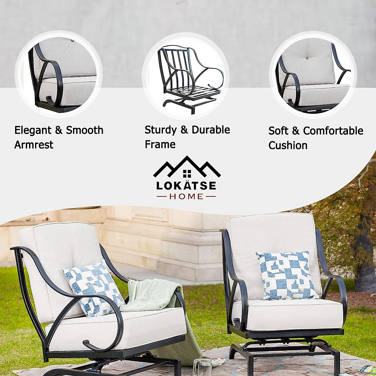 LOKATSE HOME 2 Piece Patio Outdoor Dining Chair Bistro Conversation Set Metal Frame Furniture with Cushion, Beige