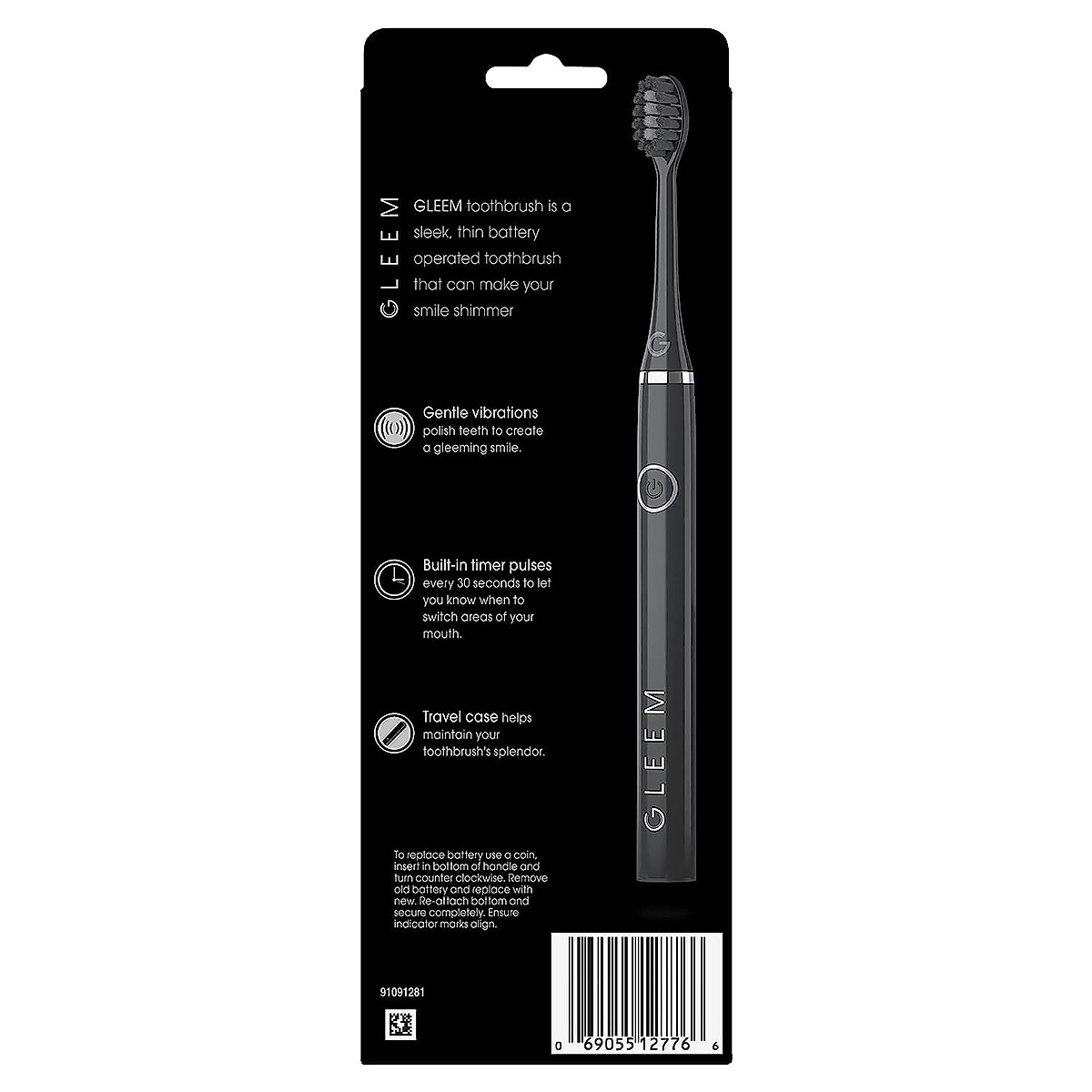 Gleem Battery Powered Electric Toothbrush, Black