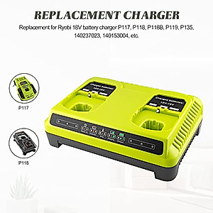 ADVNOVO P117 Dual Charger Replacement for Ryobi 18V Battery Charger P118 Compatible with Ryobi 12V to 18V One Plus NiCd NiMh Lithium Ion Battery P100 P101 P102 P103 P105 P107 P108 P200