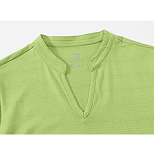 BASUDAM Women's Golf Polo Shirts V-Neck Short Sleeve Collarless Tennis Running T-Shirts Quick Dry Light Green XL