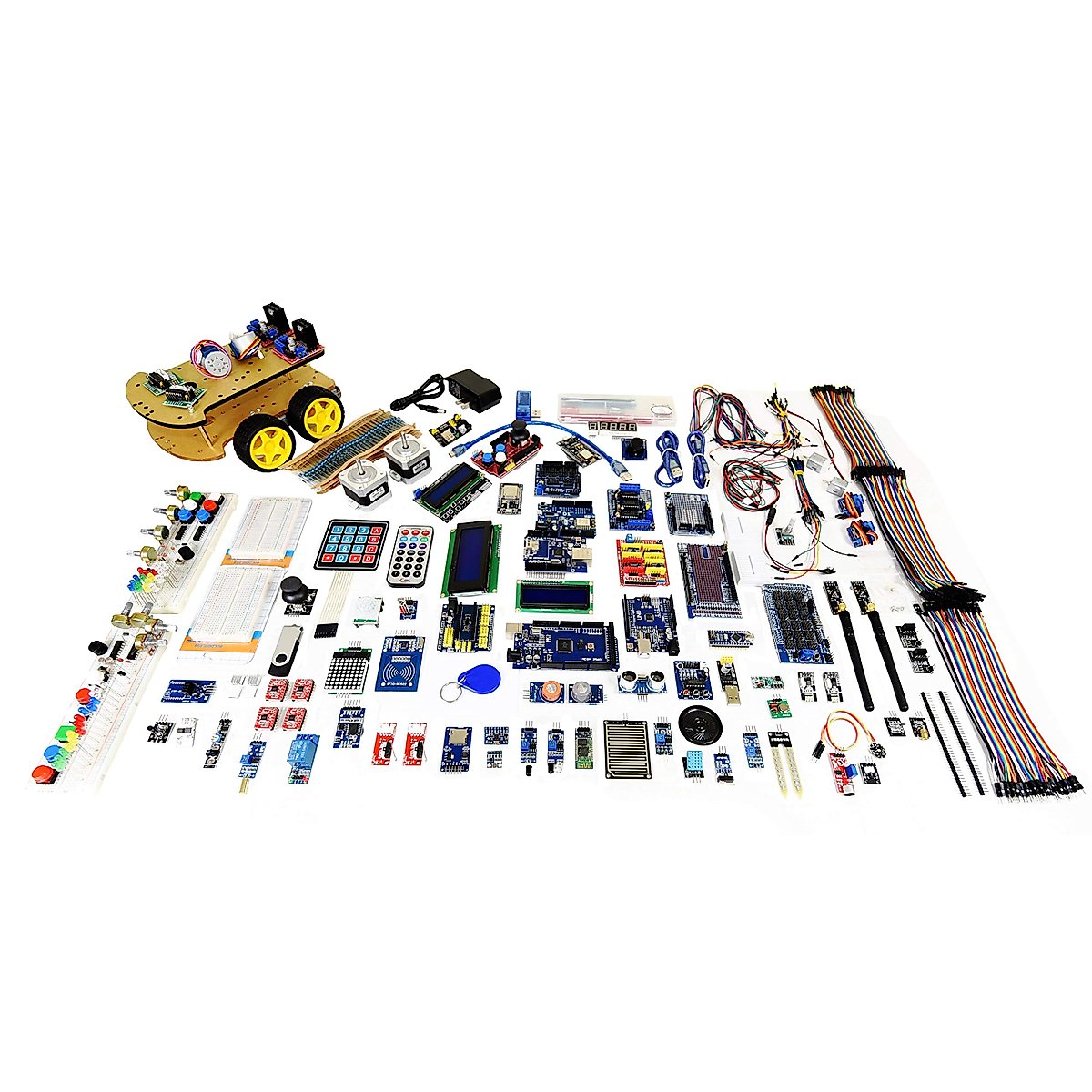 GAR Colossus Starter Kit for Arduino Uno Mega Nano - Complete Advanced Set, 5 Main Boards - 30 Sensors, 10 Shields with ESP32 WiFi + Bluetooth Modules for Wireless Robotics Smart Car