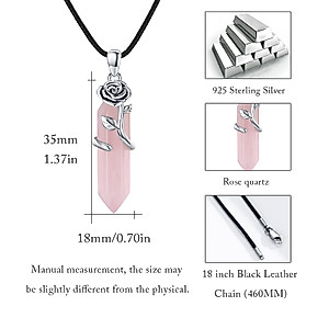 OHAYOO Crystal Rose Quartz Pendant Necklace for Women 925 Sterling Silver Wrapped Healing Stone Rose Flower Hexagonal Quartz Pendant Gifts for Women