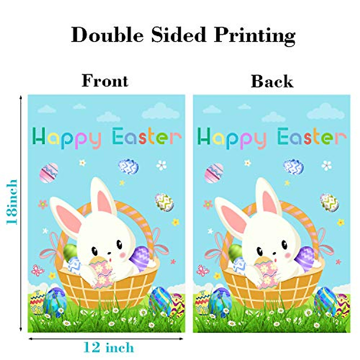 WEBSUN Happy Easter Day Garden Flag Double Sided 12 x 18 Inch, Polyester Easter Garden Flag for Outdoor Yard & Home Decorations