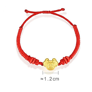 CHOW SANG SANG 999.9 24K Solid Gold Price-by-Weight' Gold Ox, Red Blessing Bracelet for Tiny Size 91974B (Approx. 0.05tael (~1.87g), 6.6 Inches, (17 CM))