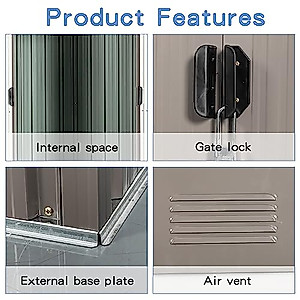 Xshelley Storage Shed Metal Outdoor Shed, 8 x 4FT Metal Shed Steel Utility Tool Shed Storage House with Hook & Lock, for Backyard Garden Patio Lawn (8X4FT-Gray with Window)