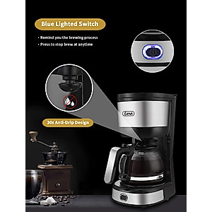 Gevi 4-Cup Coffee Maker with Auto-Shut Off, Small Drip Coffeemaker Compact Coffee Pot Brewer Machine with Cone Filter, Glass Carafe and Hot Plate, Stainless Steel Finish