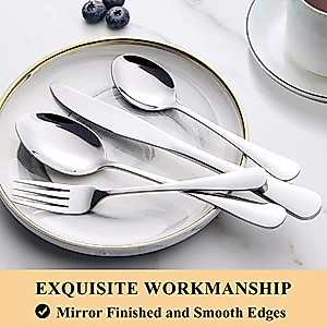 Wildone 20-Piece Silverware Set, Stainless Steel Flatware Cutlery Set Service for 4, Tableware Eating Utensils Include Knife/Fork/Spoon, Mirror Polished, Dishwasher Safe