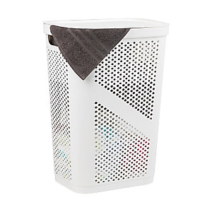 Mind Reader 60L Slim Laundry Hamper, Clothes Basket, Lid, Ventilated, Plastic, 17.25"L x 13.75"W x 23.5"H, White