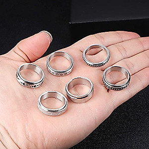 FIBO STEEL 6Pcs Stainless Steel Spinner Ring for Women Fidget Band Rings Moon Star Sand Blast Finish Ring Set for Stress Relieving Wedding Promise Size 5-13 (7)