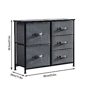 Redd Royal Rainbow Tree 5-Drawer Fabric Drawer Dresser Chest of Drawers Tower, Fbric Storage Organizer Wardrobe for Bedroom Living Room Closet Hallway, Dark Grey