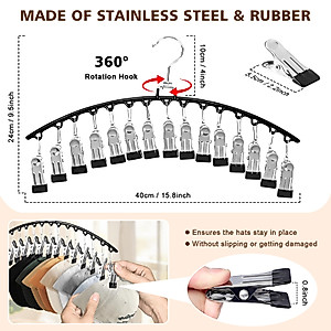 Hat Organizer for Baseball Caps - 2 Pack Metal Hat Hangers for Closet Storage w/15 Clips Holds 30 Hats - Hat Rack - Hat Holder for All Caps - Gifts for Men & Women