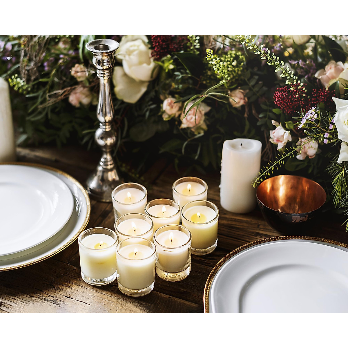 Set of 4 White Votive Candles, Clear Glass Filled Unscented Soy Wax Candle for Home Décor Weddings Spa Holidays Party and DIY