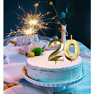 Gold 20th Birthday Candles,Gold Number 20 Cake Topper for Birthday Decorations Party Decoration