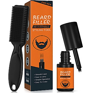 Beard Pencil Filler for Men, Innovative 4-Tip Beard Filling Pen Kit with Brush, Water & Sweat Resistant, Long Lasting, Natural Finish for A Perfect Beard (Black)