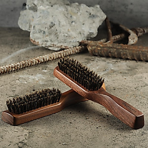 Mens Wild Boar Bristle Hair Brush for Men - Slick Back Hair Brush - Stiff Bristles for Thick Hair, Natural Black Walnut Wooden Handle Hairbrush, Beard Mustache Brush Comb by GAINWELL
