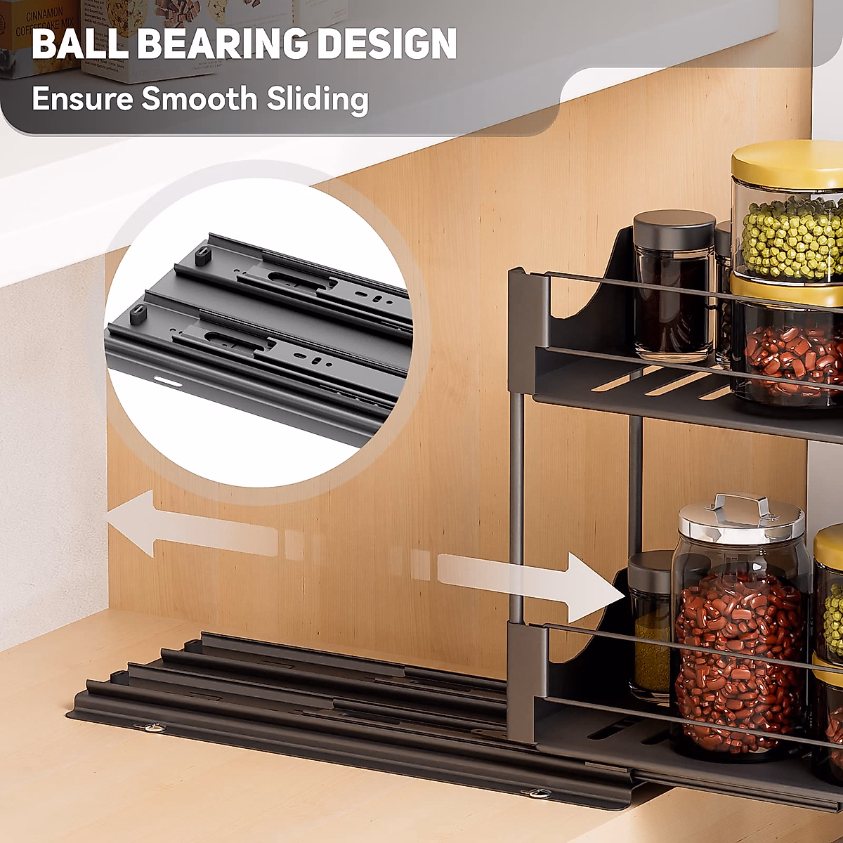 Amazer Pull Out Spice Rack Organizer for Cabinet, Slide Out Spice Rack Organizer for Cabinet, 2-Tier Spice Rack for Kitchen, Adjustable Sides, Narrow Spice Organizer, 4" W x 11" D x 9" H