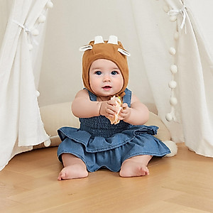 Baby Girl Denim Rompers Sleeveless Suspender Pleated Ruffle Hem Bottom Snap Jumpsuits Dress Clothes (Blue, 3-6 Months)