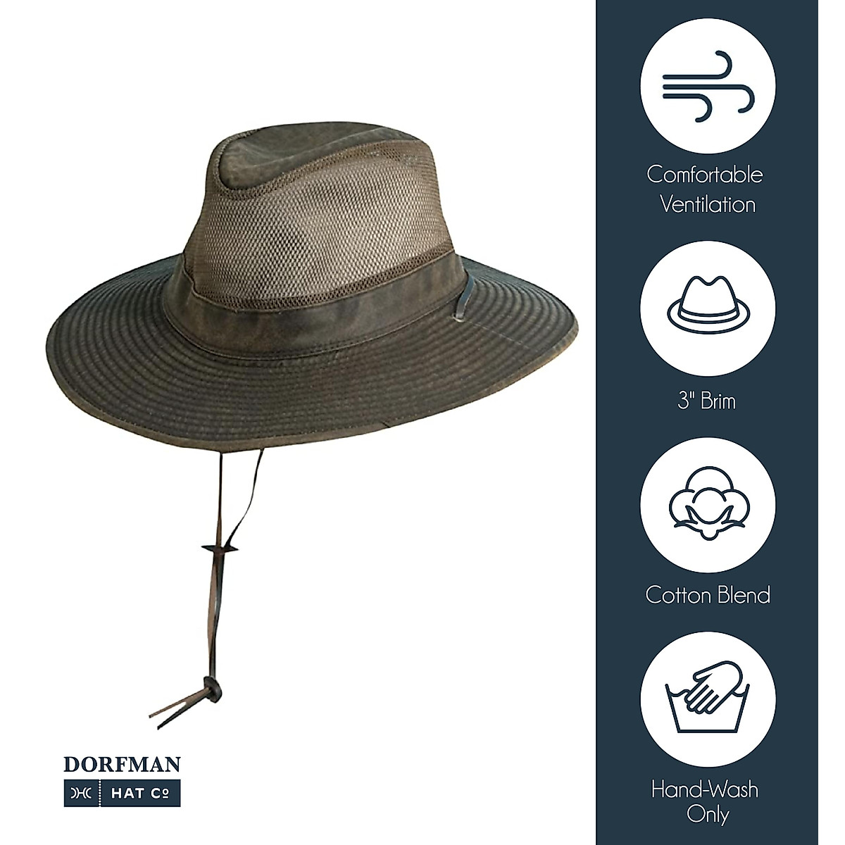 Dorfman Pacific Co. Men's Weathered Cotton Big Brim with Mesh, Brown, Large