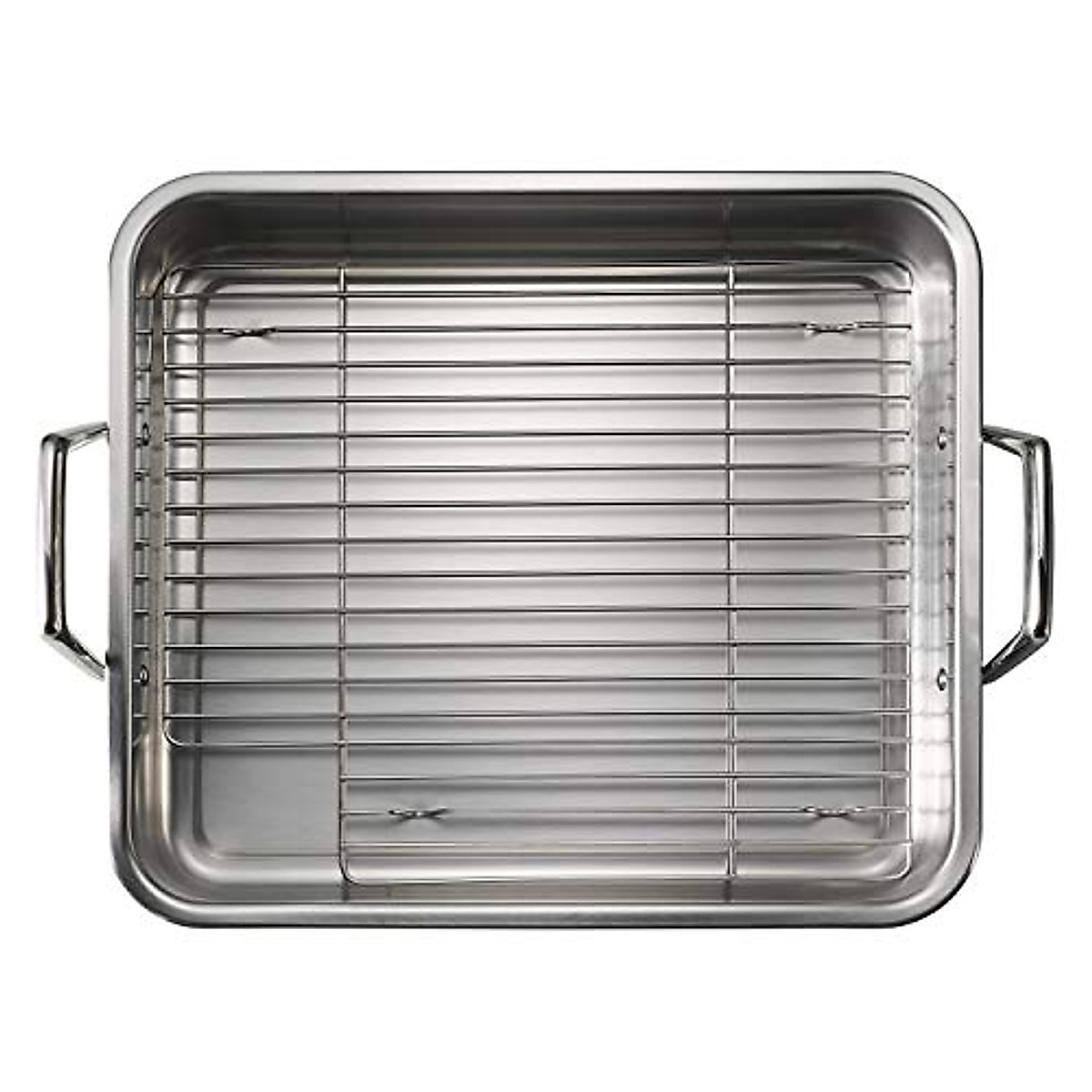 Tramontina 16.5-Inch Stainless Steel Deep Roasting Pan with Basting Grill and V-Rack, Turkey Roaster for Oven, Dishwasher Safe, Made in Brazil