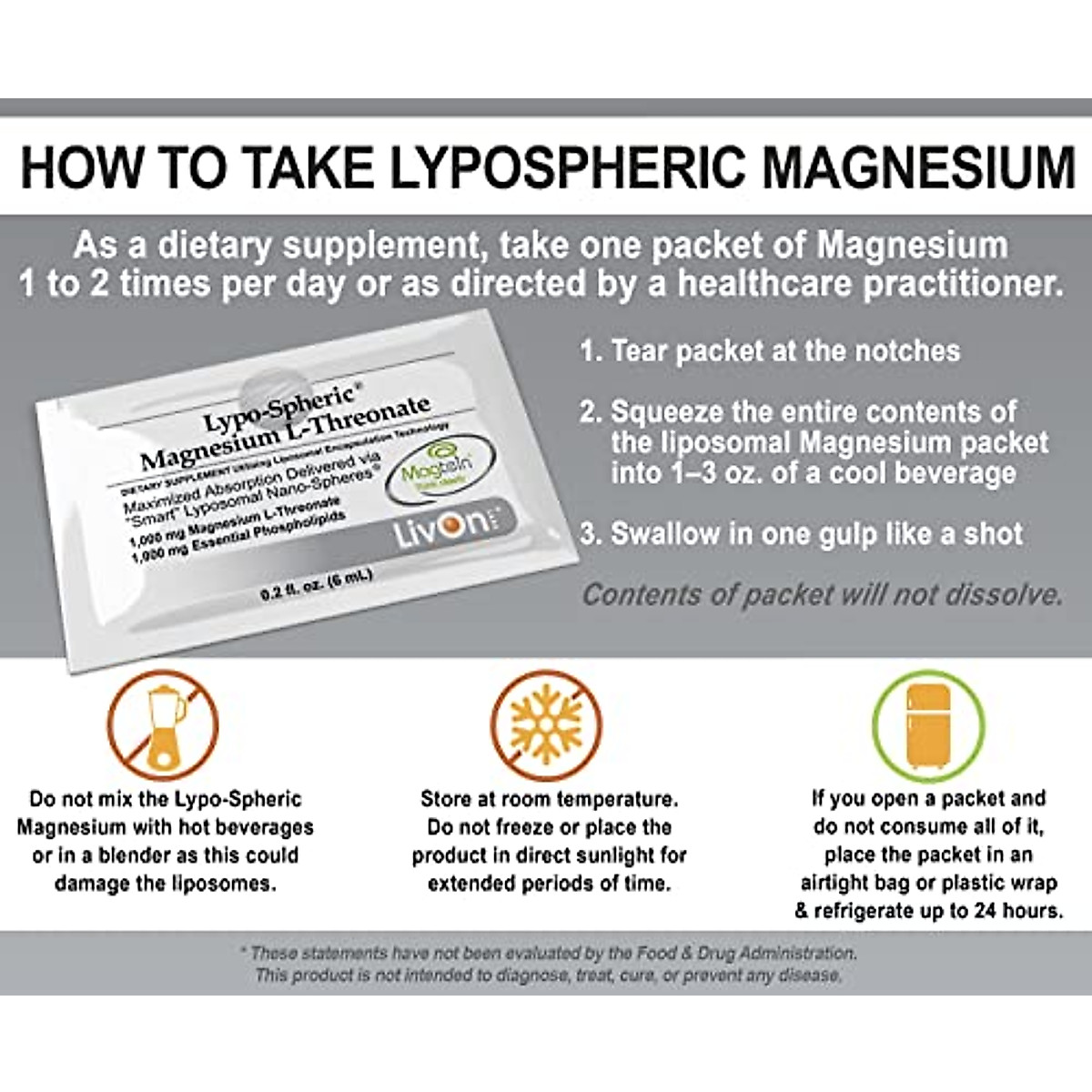 Lypo–Spheric Magnesium L–Threonate – 30 Packets – 1,000 mg Magnesium Per Packet – Liposome Encapsulated for Improved Absorption – Professionally Formulated & 100% Non–GMO