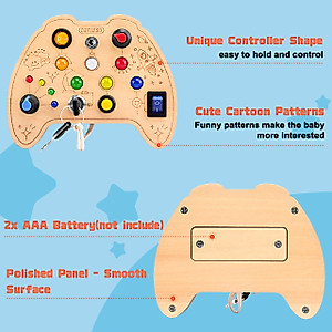 CGYUJISD Busy Board with led Light,Switch Board Toys,Montessori Toys for 1+ Years Old, Wooden Sensory Travel Toys for Toddlers 1-3.