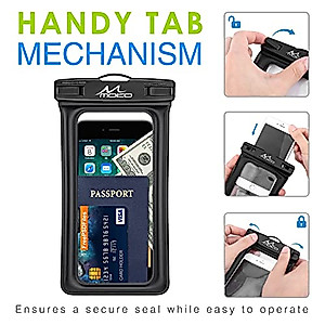 MoKo Floating Waterproof Phone Pouch Holder, Floatable Phone Case Dry Bag with Lanyard Armband Compatible with iPhone 14 13 12 11 Pro Max X/Xr/Xs Max,8/7/SE 3,Samsung S21/S10/S9/S8, Black