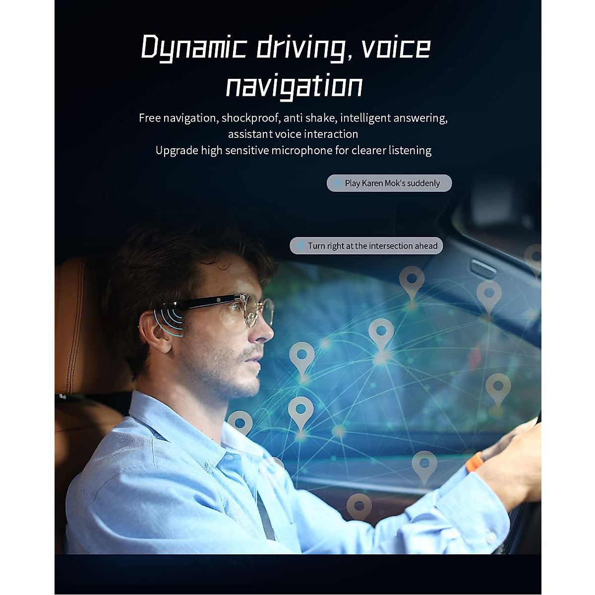 Smart Music Call Glasses Waterproof and Dustproof Anti -Blue Light Navigation Intelligent Voice Siri Awakening Sunglasses Metal Frame Personalized Headset Rose Gold (Bluck Gold-Anti -Blue Light)