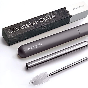 2PACK Eco-Pals | Straws Drinking Reusable Folding Straw | Stainless Steel Straw | Dishwasher Safe (Charcoal + Seafoam)