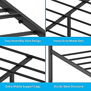 TABU Cal King Platform Bed Frame with Headboard & Footboard, Heavy Duty Metal Bed Frame with Strong Slat Support, Vintage Style Mattress Foundation, No Box Spring Needed (Cal King/Black)