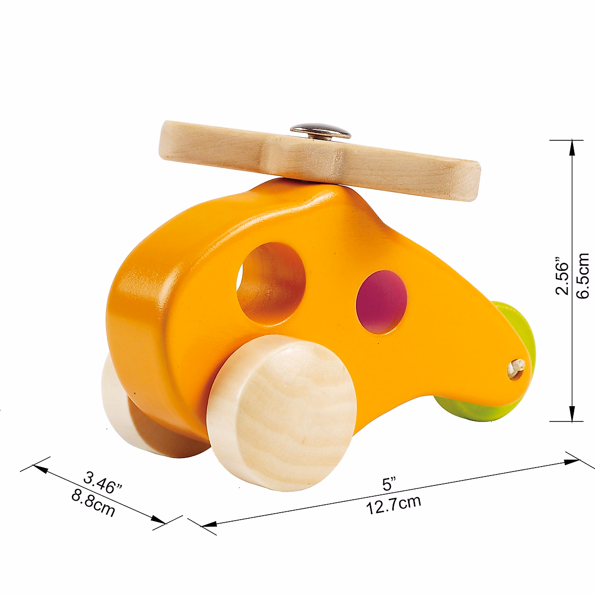 Hape Little Copter Wooden Toy Toddler Play Vehicle, L: 5, W: 2.6, H: 3.5 inch, Yellow