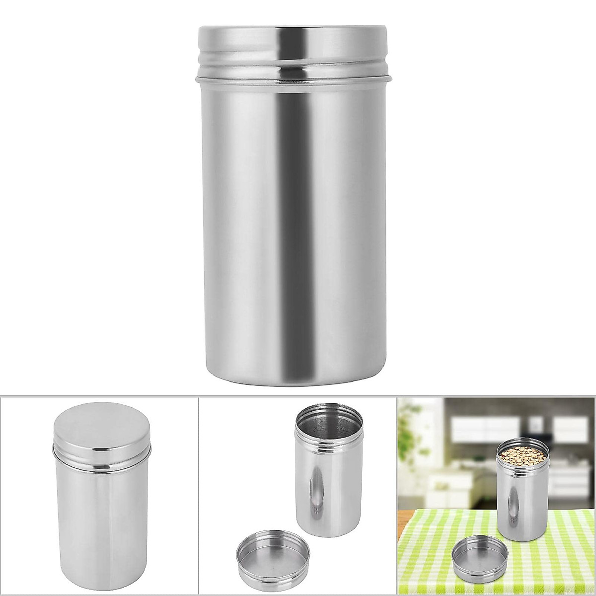 UPQRSG Stainless Steel Sealed Storage Jar, Portable Tea Coffee Beans Container, Metal Waterproof Small Bottle Multipurpose Container, Kitchen Cup for Tea Coffee Sugar Seasoning Storage[L]