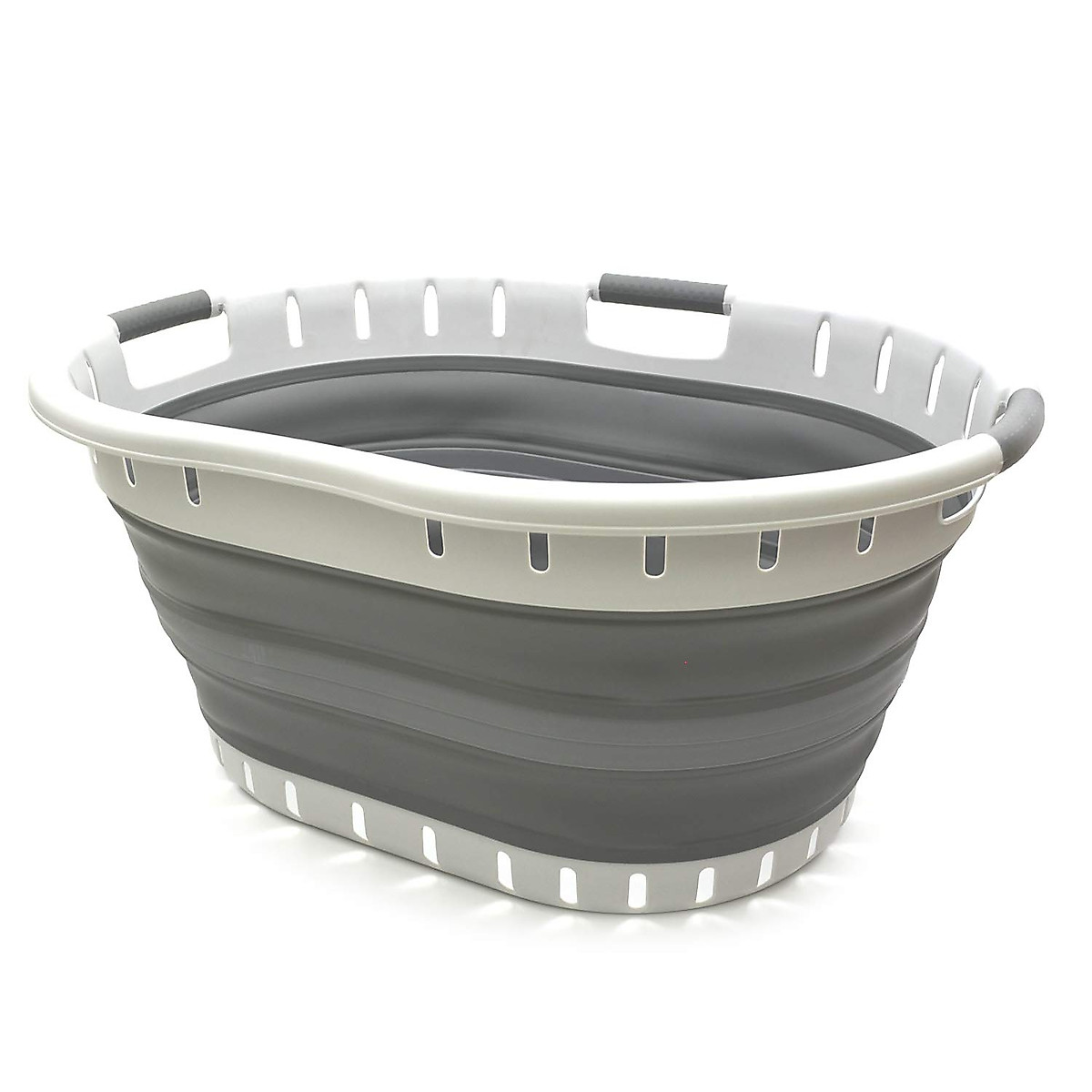 SAMMART 57L (15 Gallons) Collapsible 3-Handled Plastic Laundry Basket - Oval Tub - Portable Washing Tub-Space Saving Laundry Hamper, Water Capacity 44L / 11.6 Gallon (2 pcs - Oval, Dark Grey)